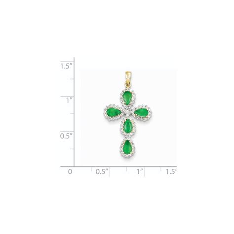 14k Yellow Gold Real Diamond U0026 Emerald Cross Pendant Xp2407e A