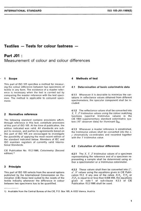 ISO J Textiles Tests For Colour Fastness Part J Measurement Of Colour And Colour