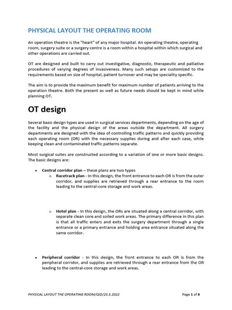 Physical Layout The Operating Room Pdf Operating Theater Surgery