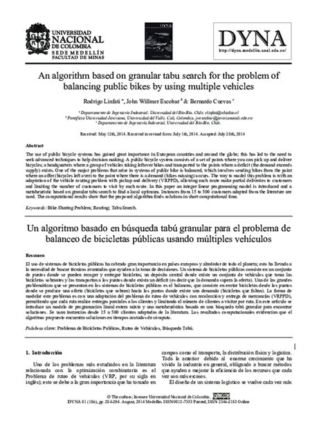 Pdf An Algorithm Based On Granular Tabu Search For The Problem Of