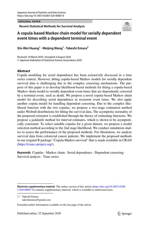 Pdf A Copula‑based Markov Chain Model For Serially Dependent Event