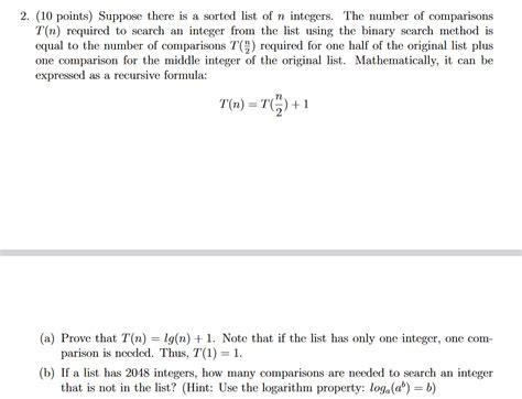 Solved 2 10 Points Suppose There Is A Sorted List Of N Chegg Com