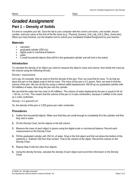 Graded Assignment Part 1 Density Of Solids Pdf