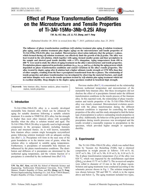 Pdf Effect Of Phase Transformation Conditions On The Microstructure And Tensile Properties Of
