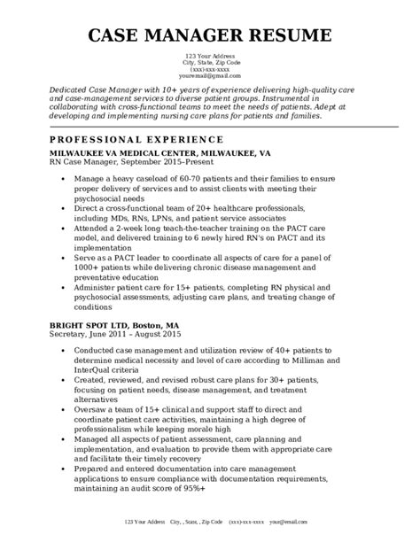 Case Manager Resume Doc Template Pdffiller