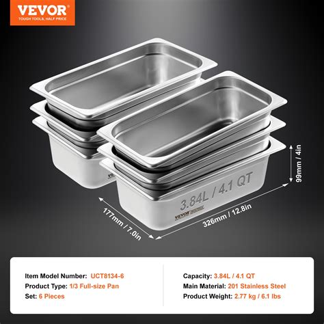 Vevor 6 Pack Hotel Pans 13 Size Anti Jam Steam Pan 08mm Thick