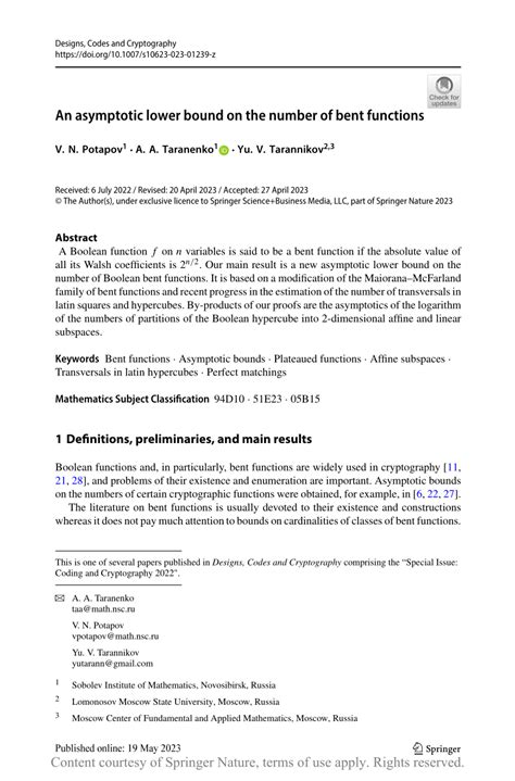 An Asymptotic Lower Bound On The Number Of Bent Functions Request PDF