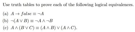 Solved Use Truth Tables To Prove Each Of The Following Chegg Com
