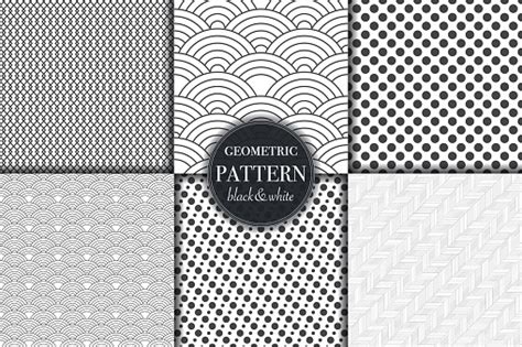 6 흑백 그레이 스케일 기하학적 패턴 배경의 집합입니다 추상 선 벽지 전단지 표지 배너 디자인 템플릿 미니멀리스트 장식 배경에 대한 도트 복고풍 스타일의 벡터 일러스트레이션