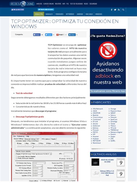Tcp Optimizer Optimiza Tu Conexión En Windows Pdf Red De