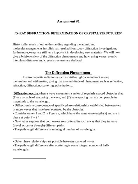 assignment 1 pdf diffraction x ray crystallography