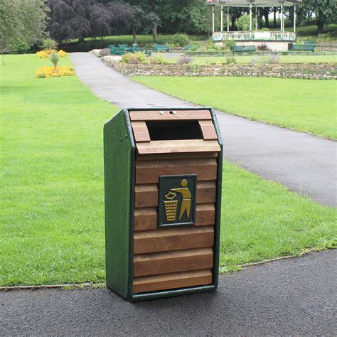 Timber Wooden Glass Fibre External Litter Bin 105 Litres
