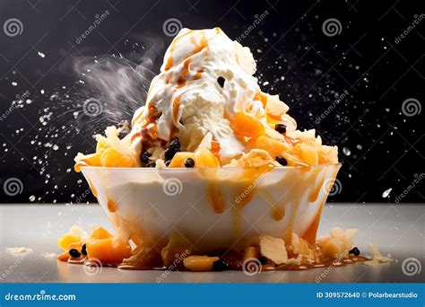 Thai Tea Bingsu Ice Cream Whipped Cream Caramel And Dried Fruits