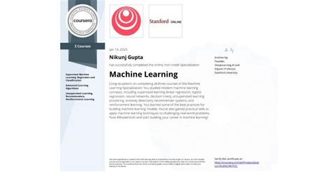 Completion Certificate For Machine Learning Nikunj Gupta
