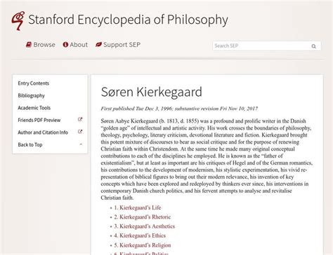 Soren Kierkegaard Stanford Encyclopedia Of Philosophy Handout For 9th