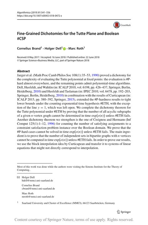 Fine Grained Dichotomies For The Tutte Plane And Boolean Csp Request Pdf