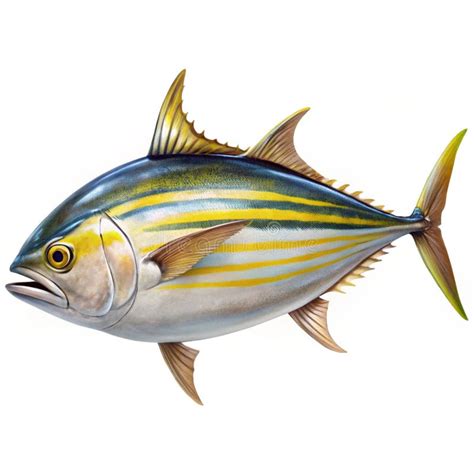 Tuna Fish With Yellow Stripe Isolated On White Background Stock