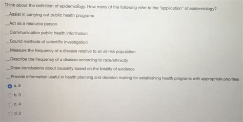 Solved Think About The Definition Of Epidemiology How Many