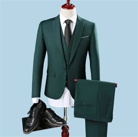 짙은 녹색 남성 정장 3 조각 높은 Qulity 잘 생긴 정장 가끔 파티 댄스 파티 웨딩 턱시도 정장 Aliexpress