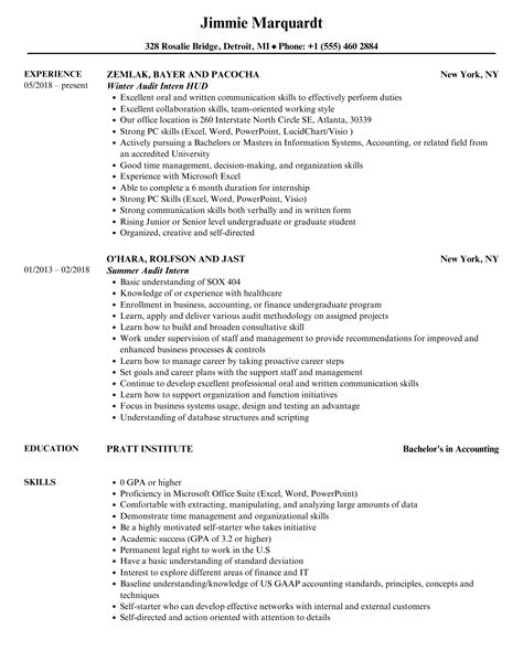 Audit Intern Resume Samples Velvet Jobs