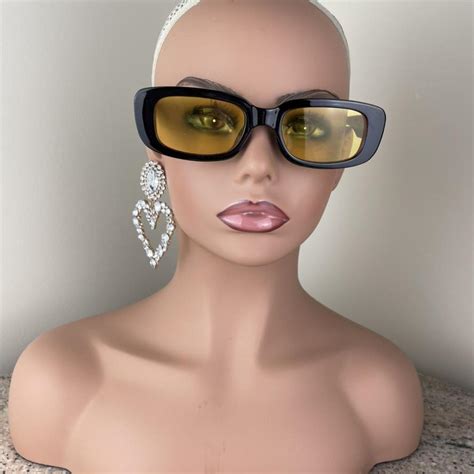 Black Rectangular Frame And Yellow Lenses Depop