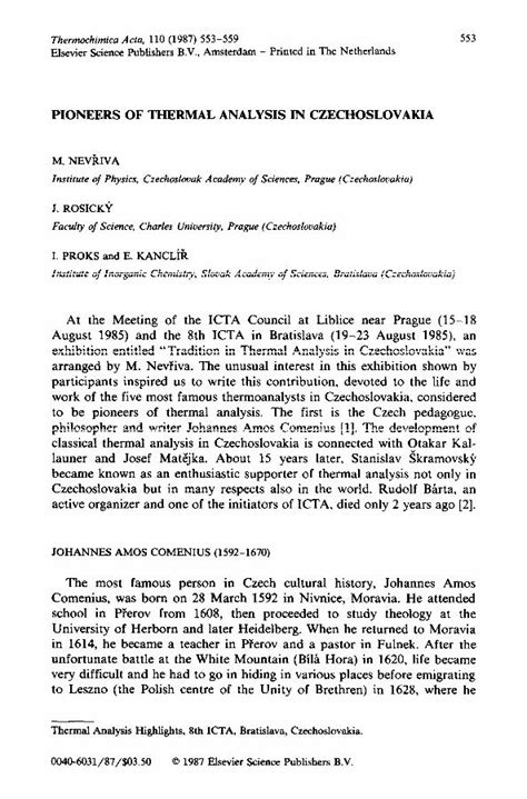 Pdf Pioneers Of Thermal Analysis In Czechoslovakia Dokumentips