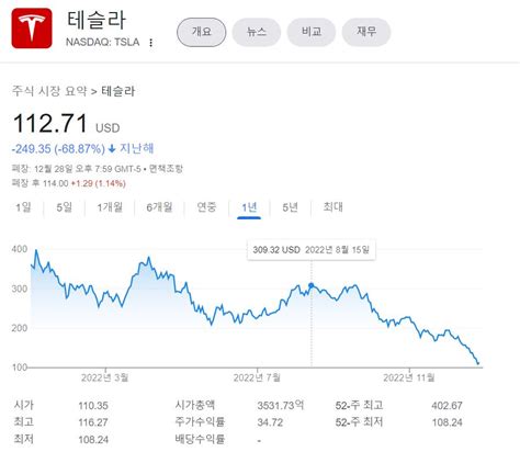 테슬라 주가 69 급락천슬라 이젠 백슬라 모터그래프