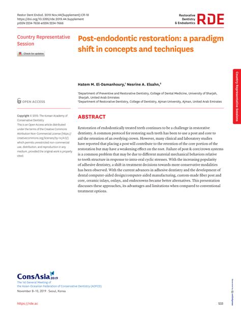 Pdf Post Endodontic Restoration A Paradigm Shift In Concepts And Techniques