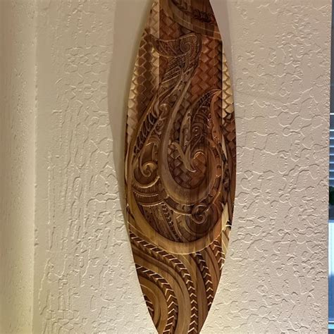 3 Foot Long Wood Surfboard Carving Pahoa Blast” Hawaiian Island Wall