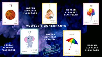 Korean Alphabet Flashcard Vowels And Consonants Single And Double