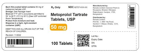 Metoprolol Tartrate Tablet Package Insert