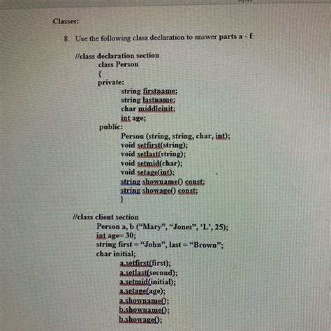 Solved Classes 8 Use The Following Class Declaration To
