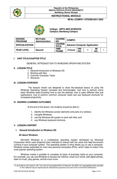 Im 1 Adv Comp Win Advance Computer Application Module Nueva Vizcaya