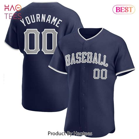 Available Custom Navy Gray White Authentic Baseball Jersey