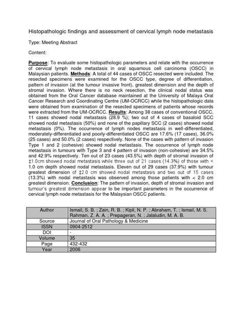 Histopathologic Findings And Assessment Of Cervical Lymph Node