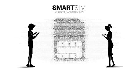 남자와 여자의 실루엣은 이진 그래픽 스타일과 디지털 시뮬레이션휴대 전화를 사용합니다 0에 대한 스톡 벡터 아트 및 기타 이미지 0 5g 개념 Istock