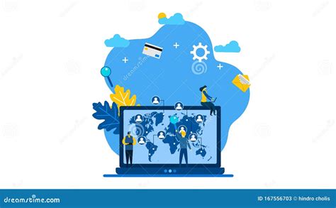 People Interacting With Big Data Data Visualization Concept With Tiny