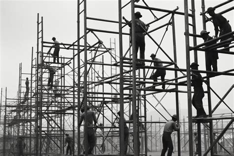 Workers Assembling Scaffolding Premium Ai Generated Image