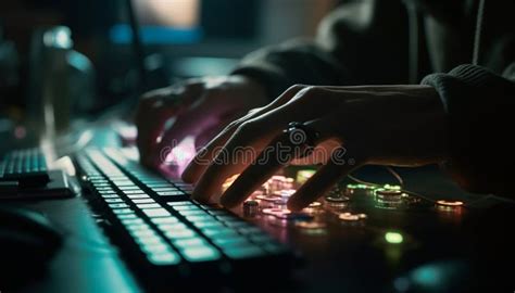 Programmer Typing Code On Computer Equipment At Night Generated By Ai