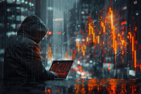Mysterious Hacker In Hoodie And Leather Jacket Analyzing Forex Trading