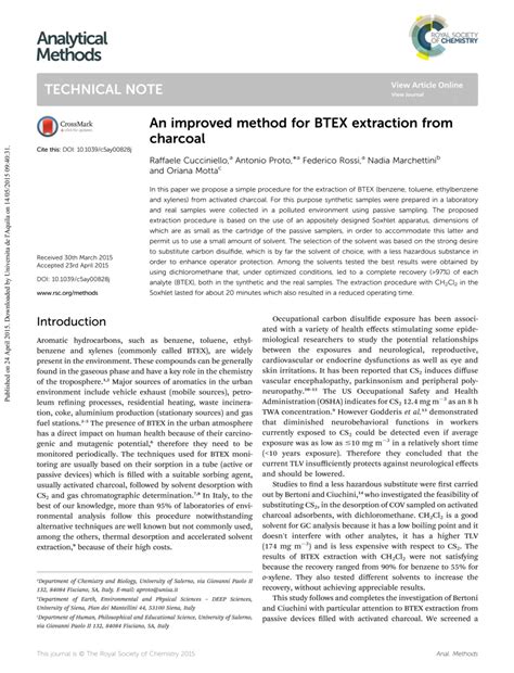 Pdf An Improved Method For Btex Extraction From Charcoal