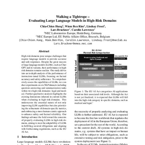 Walking A Tightrope Evaluating Large Language Models In High Risk Domains Acl Anthology