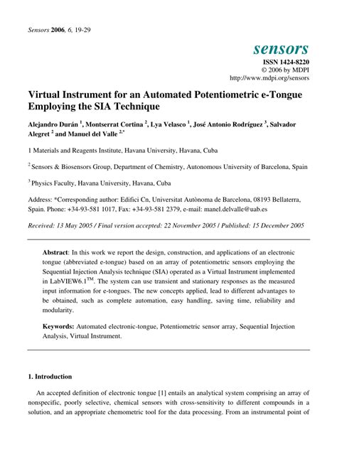 Pdf Virtual Instrument For An Automated Potentiometric E Tongue Employing The Sia Technique