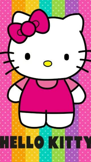 Adorable Hello Kitty With Balloons And Rainbow Background Cute