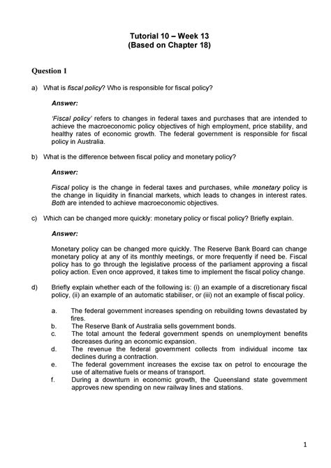ECON Tutorial Week Questions And Answers Tutorial Week Based On Chapter