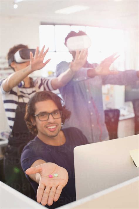 Portrait Computer Programmers Testing Virtual Reality Simulators Stock