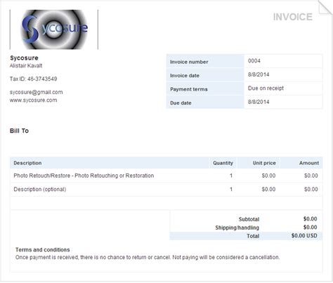 Paypal Invoice Sample Sycosure