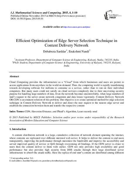pdf efficient optimization of edge server selection technique in
