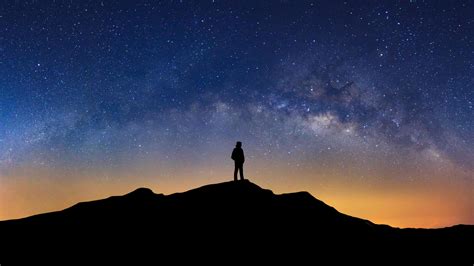 Panorama Landscape With Milky Way Night Sky With Stars And Silhouette