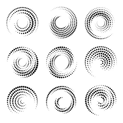 Premium Vector Set Of Swirl Shapes Halftone Effect Circular Dotted Shapes Spiral Design Elements